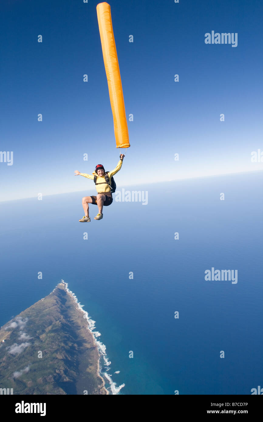 Skydive tube jump over Oahu, Hawaii, USA. Man is tracking in freefly ...