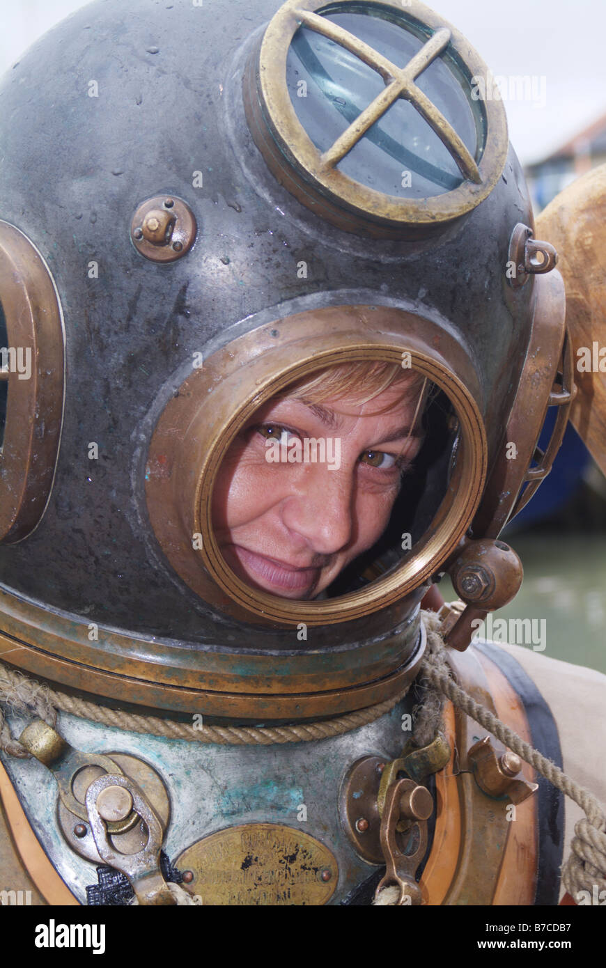 dressing female diver old antique diving kit suit exhibition River ...