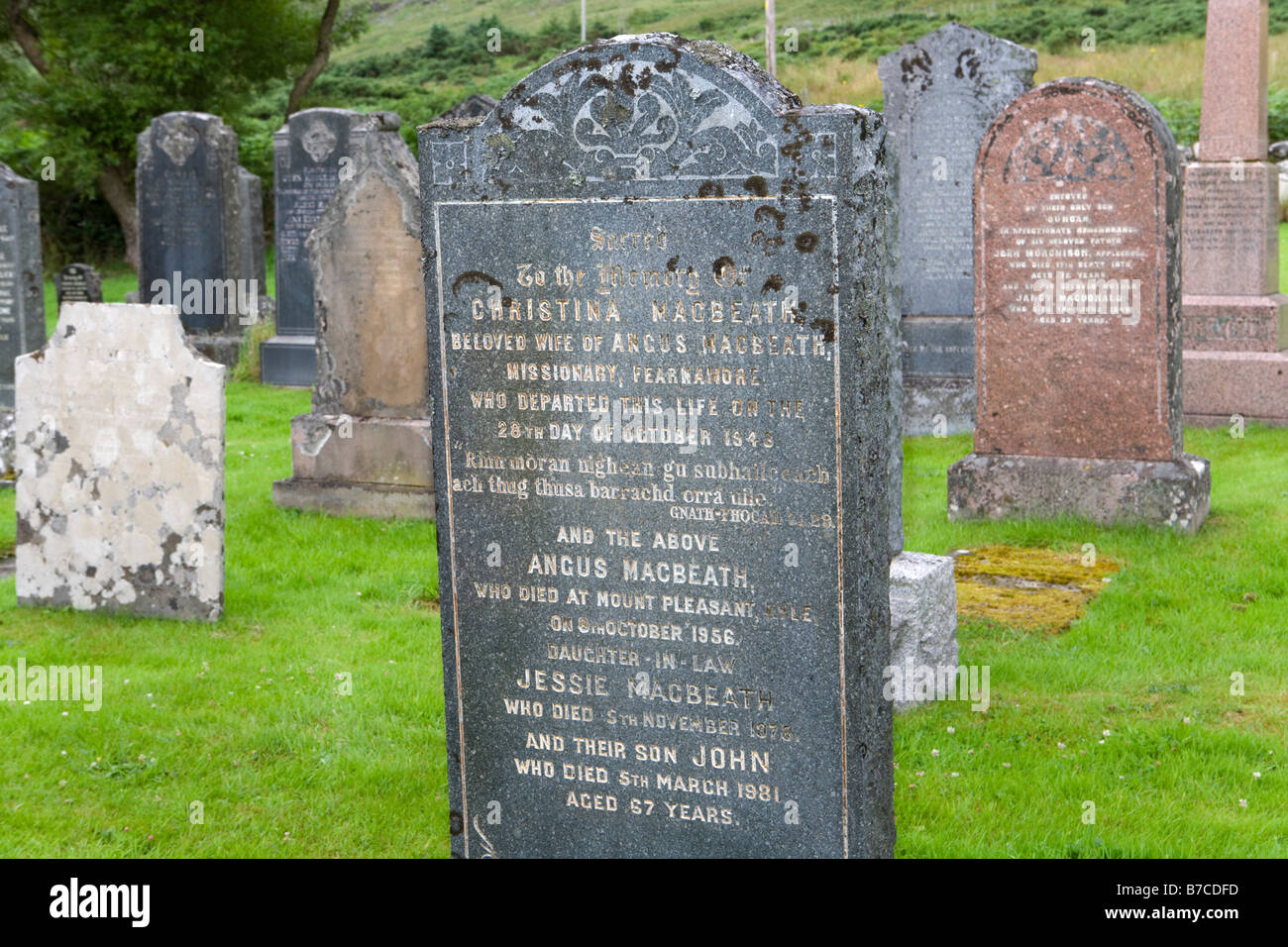 Tombstone to the Macbeath family in the churchyard of Clachan Church ...