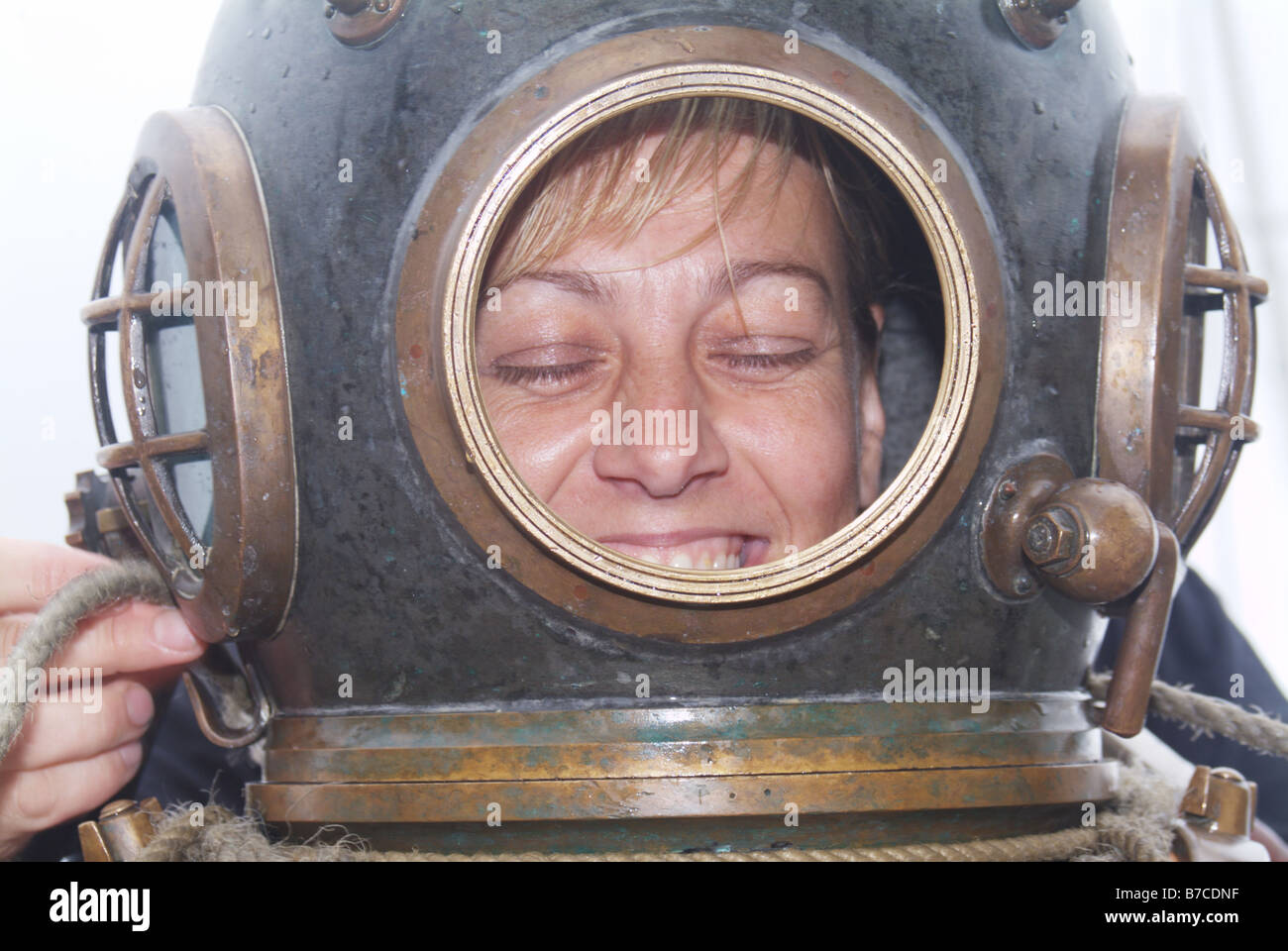 dressing female diver old antique diving kit suit exhibition River ...