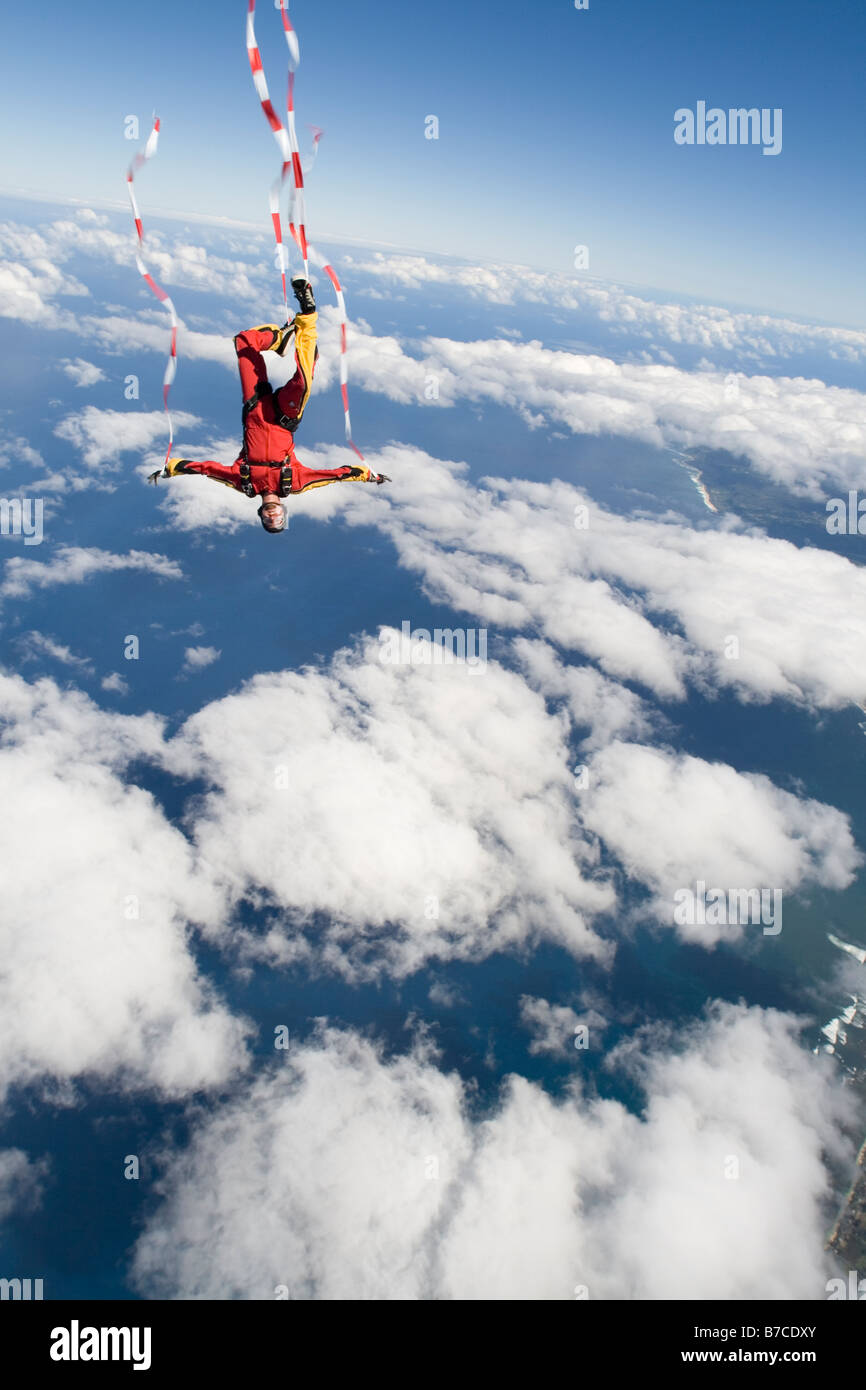 skydive jump over Oahu, Hawaii, USA. Man is tracking in freefly ...
