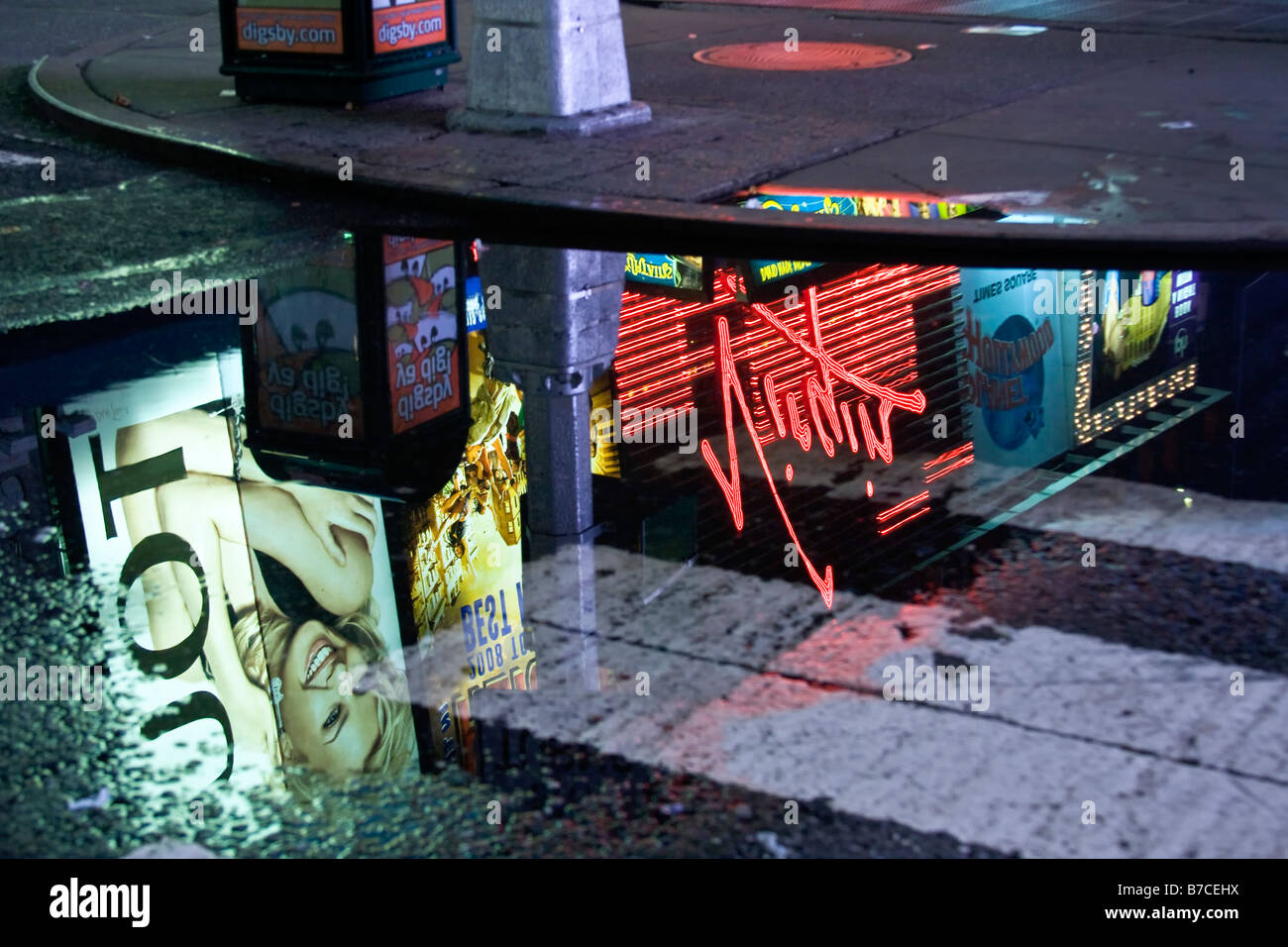 Times Square in New York City. Reflections in a puddle Stock Photo - Alamy