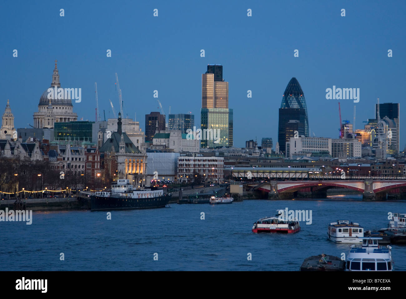 London Skyline twilight.St Paul's cathedral,Canary Wharf River Thames ...