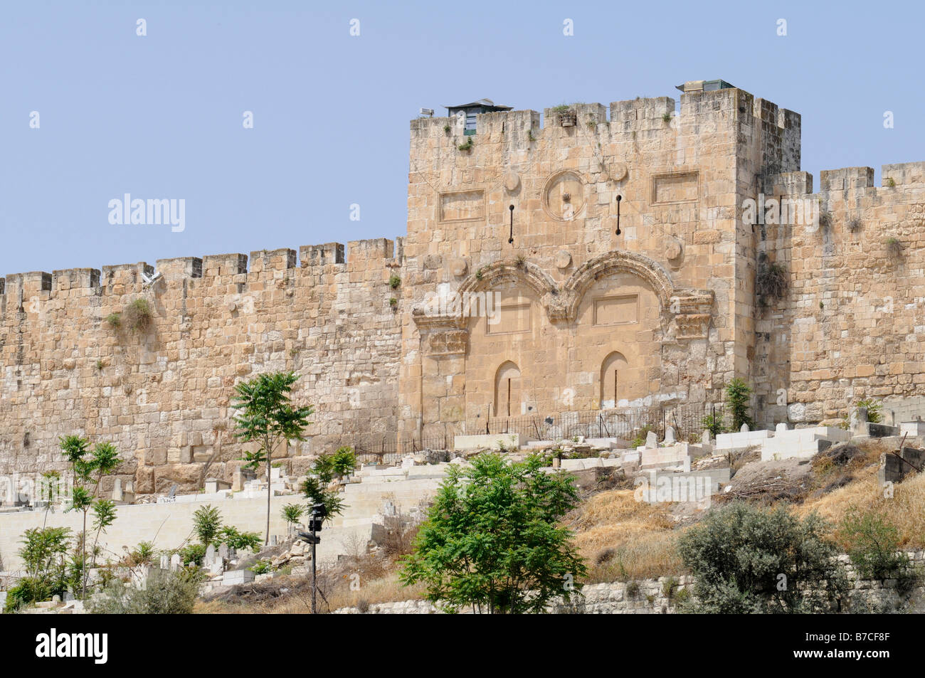 A view of the sealed Golden Gate at the old city's walls in Jerusalem ...