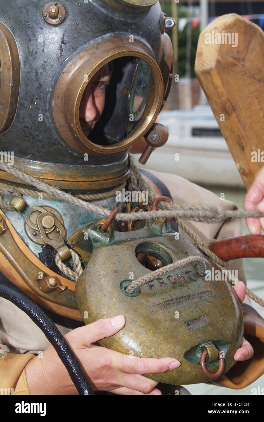 dressing female diver old antique diving kit suit exhibition River ...