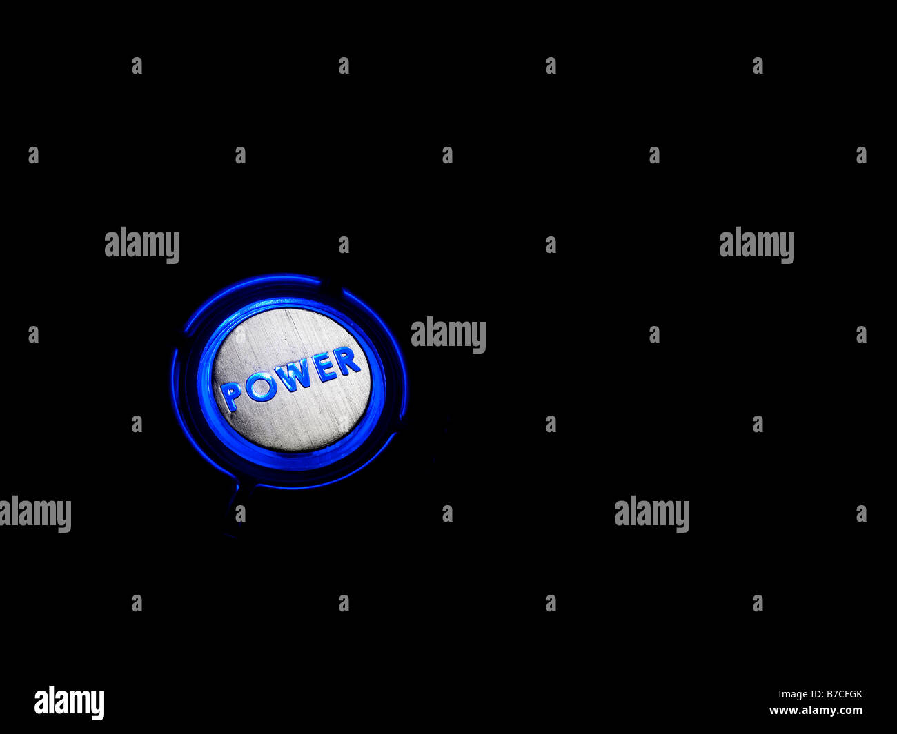 Power Button With Blue Glow Stock Photo - Alamy