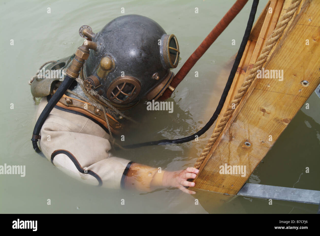 dressing female diver old antique diving kit suit exhibition River ...