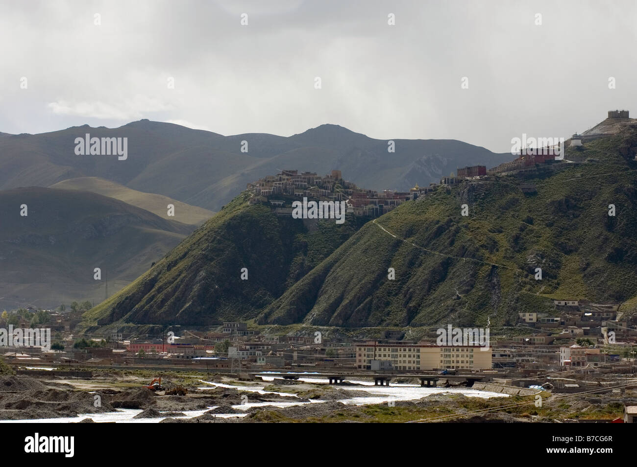 Overview of the city of Yushu, Qinghai region, China. Tibetan plateau ...