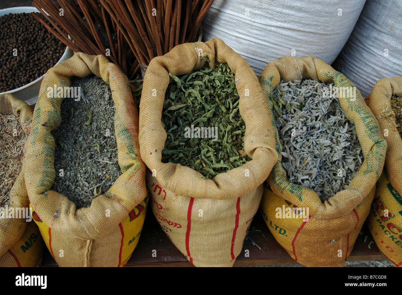 Israel Jaffa bags of Herbs and spices in a street market Stock Photo ...