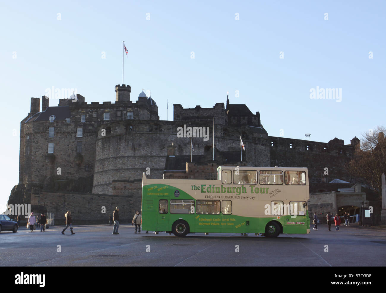 The Edinburgh Tour bus on Esplanade Edinburgh castle Scotland January ...
