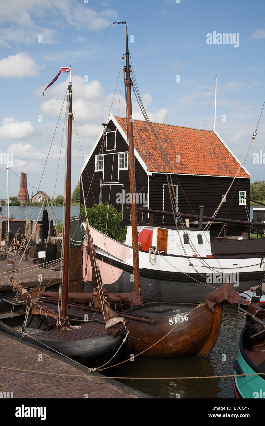 Wooden traditional design fishing boats in harbour Zuiderzeemuseum ...