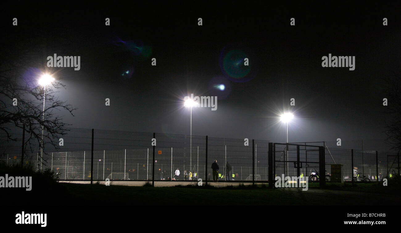 Merrill School artificial football pitch at night 02 Stock Photo - Alamy