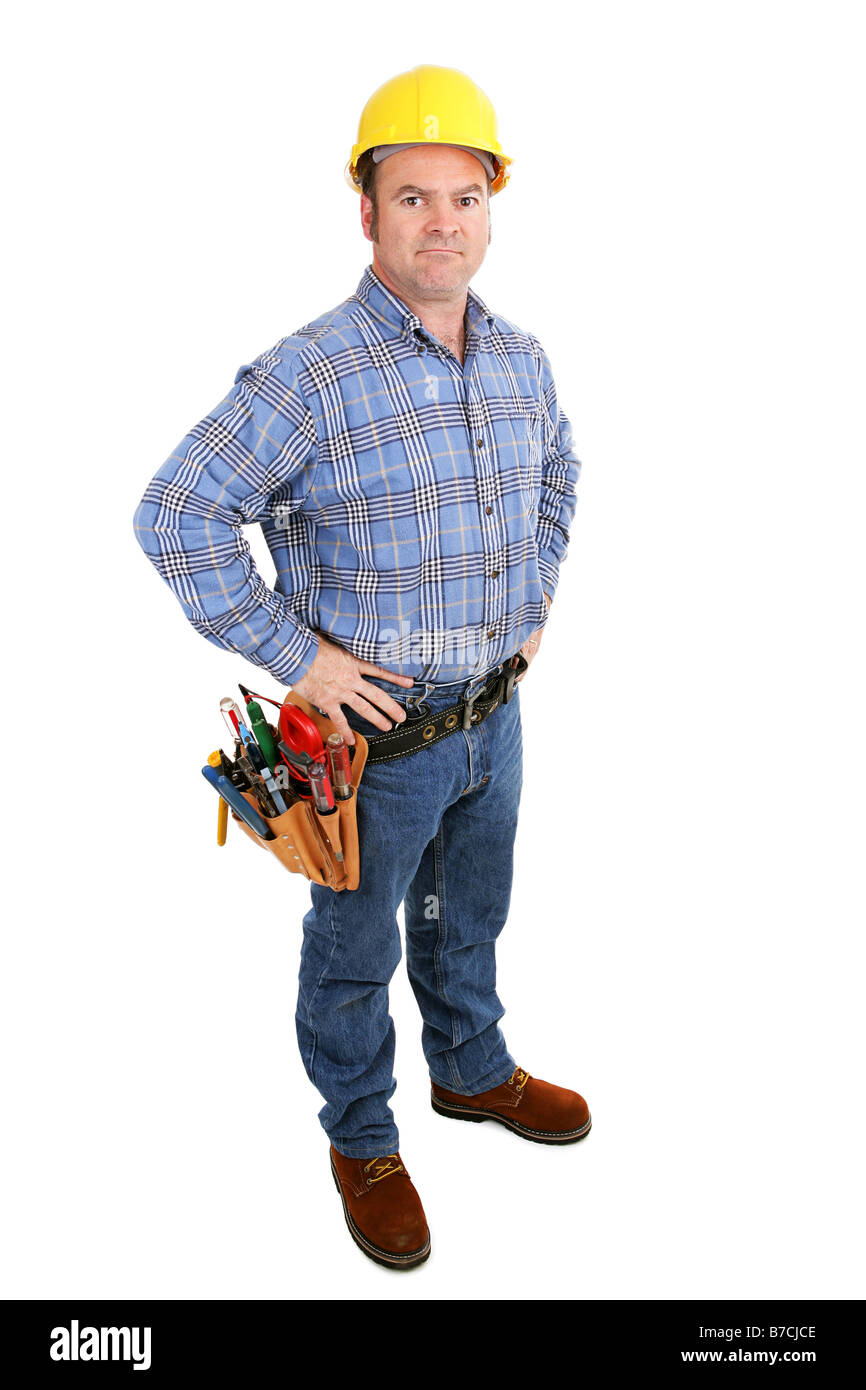 Authentic construction worker with serious expression Full body ...