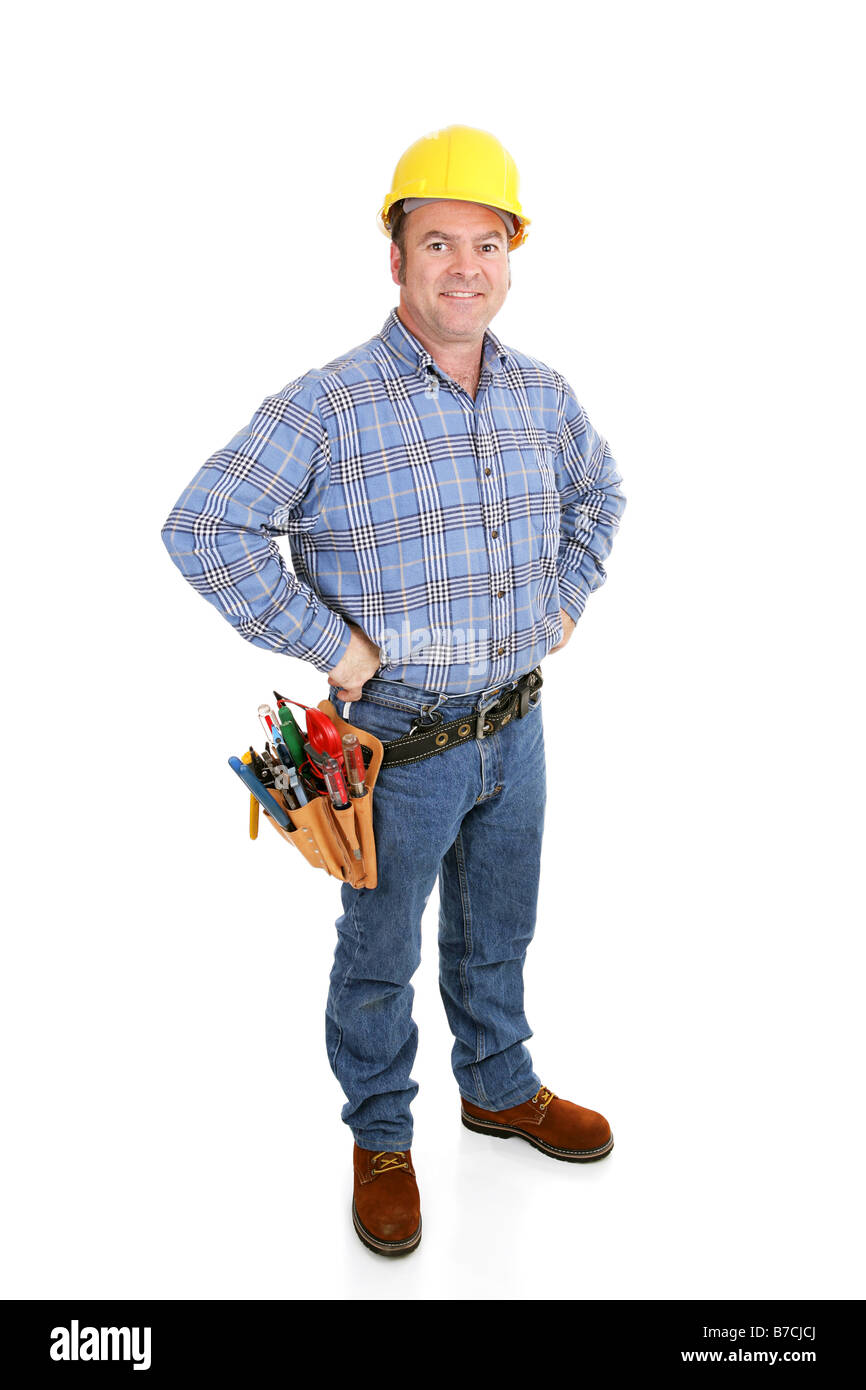 Authentic construction worker dressed for the job Full body isolated on ...