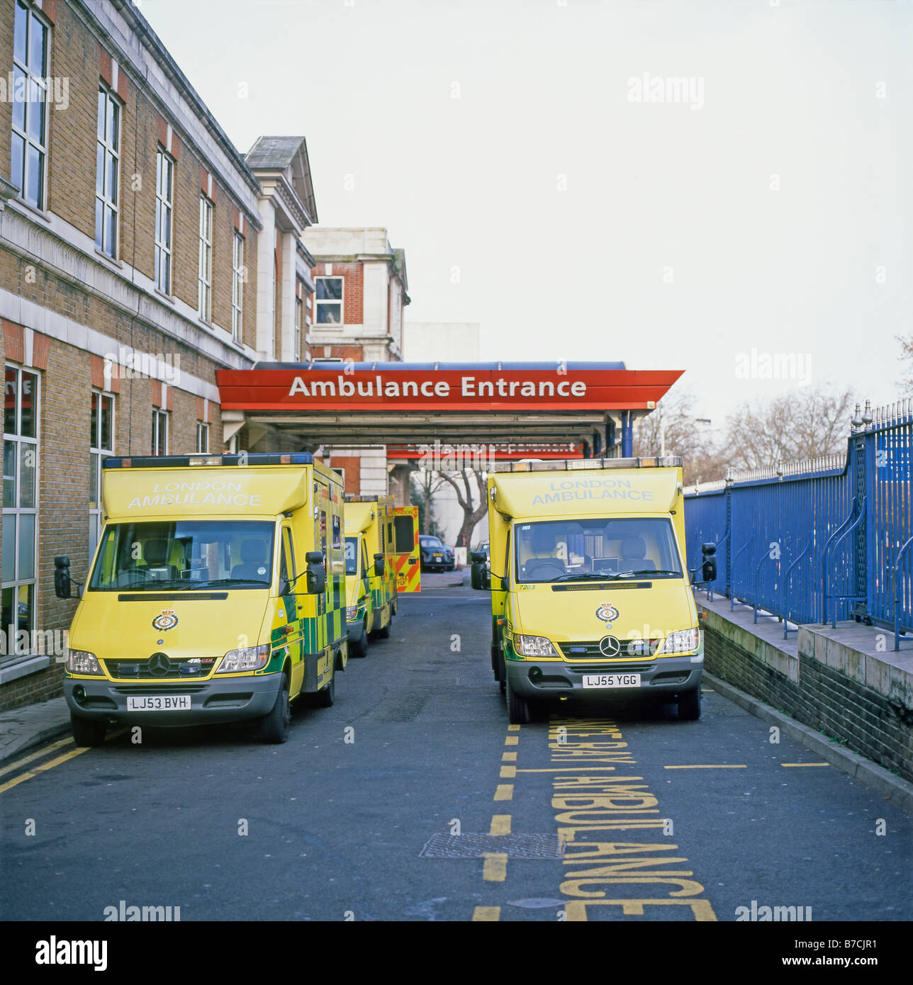 NHS Ambulance ambulances at the entrance of accident and emergency A&E ...
