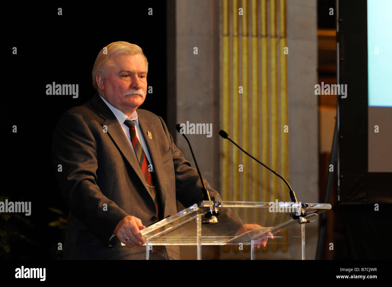 Lech Walesa (Nobel Peace 1983) addressing a summit gathering former ...