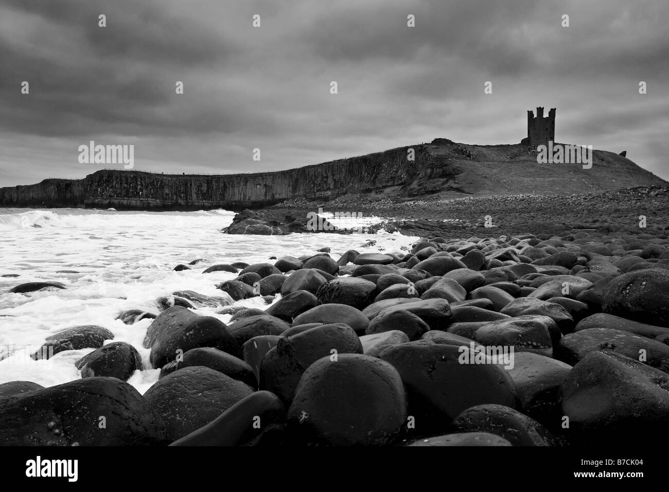 Dunstanburgh castle ruins Black and White Stock Photos & Images - Alamy