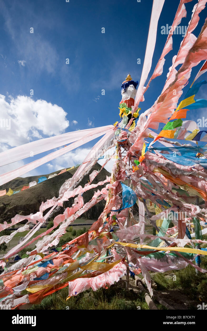 Tibetan prayer flags blowing in the wind Stock Photo - Alamy