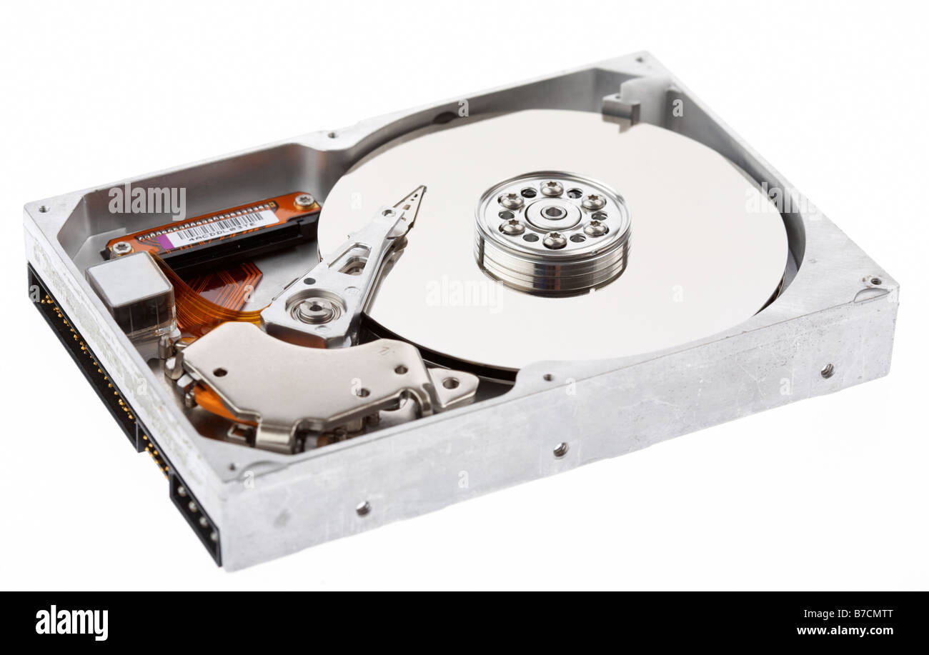 open computer hard drive on a white background Stock Photo - Alamy