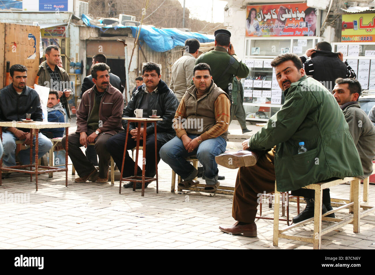 Kurds drinking tea in market in Arbil, Iraq, Iraqi Kurdistan, Erbil ...