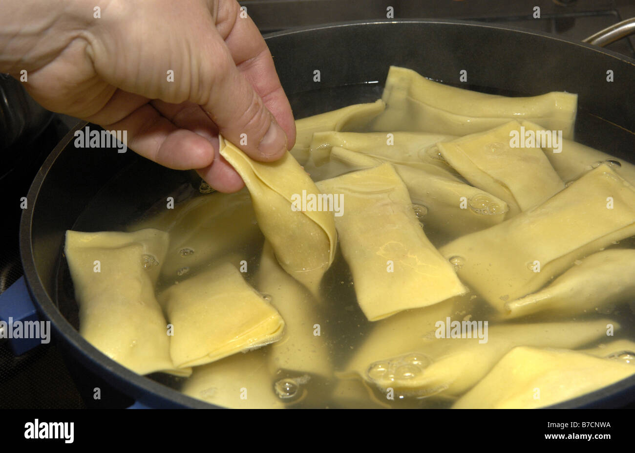 Pasta squares filled with meat and vegetables, Schwaebische Maultaschen ...