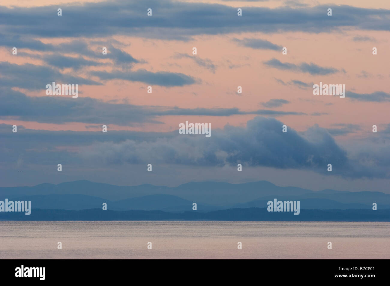 Morning clouds float over Lake Champlain in upstate New York at dawn ...