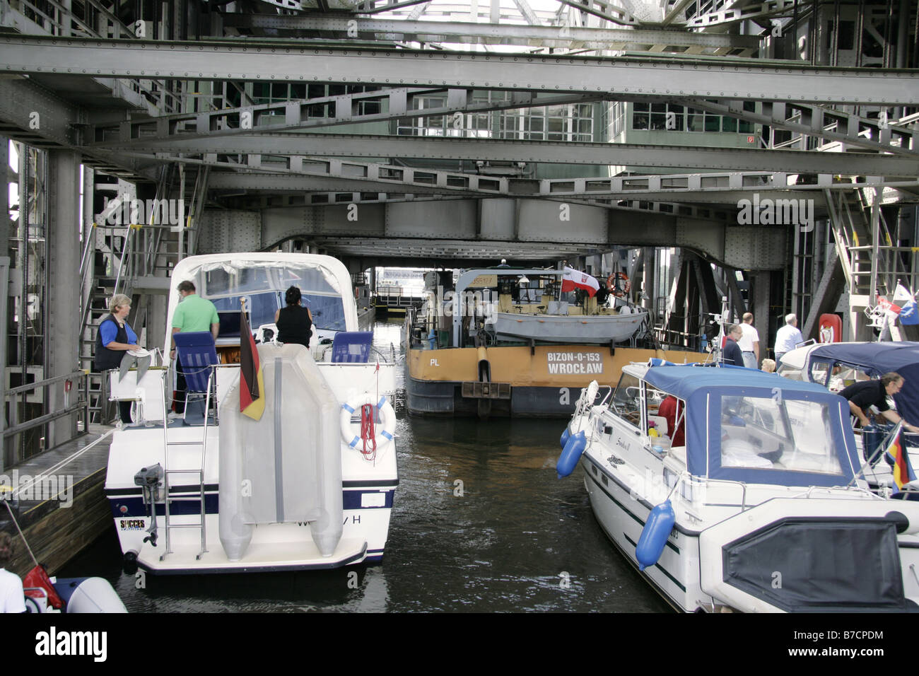 ships in the boat lift in Niederfinow at Oder-Havel-Kanal, Germany ...