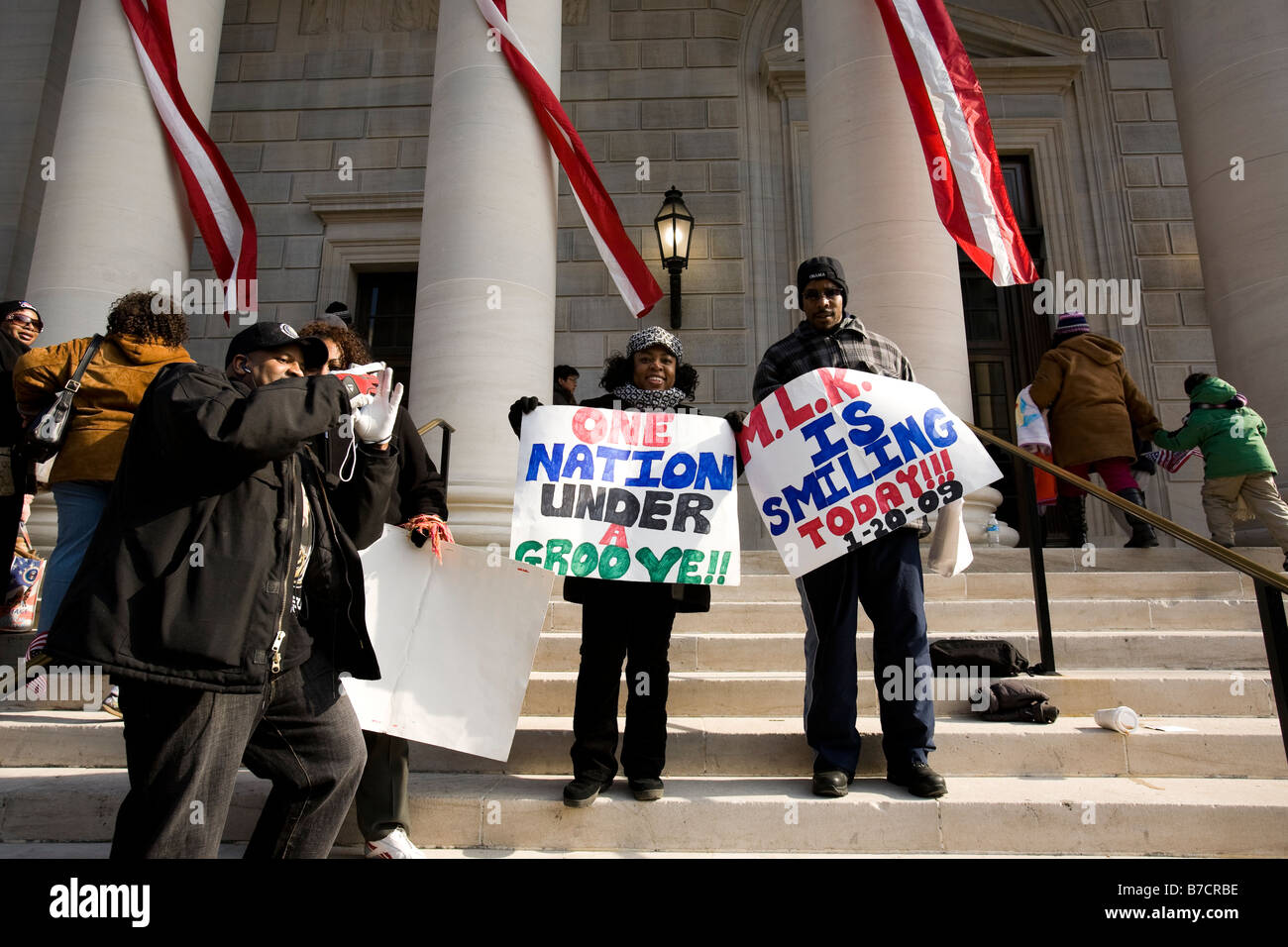 Obama supporters with signs Stock Photo - Alamy