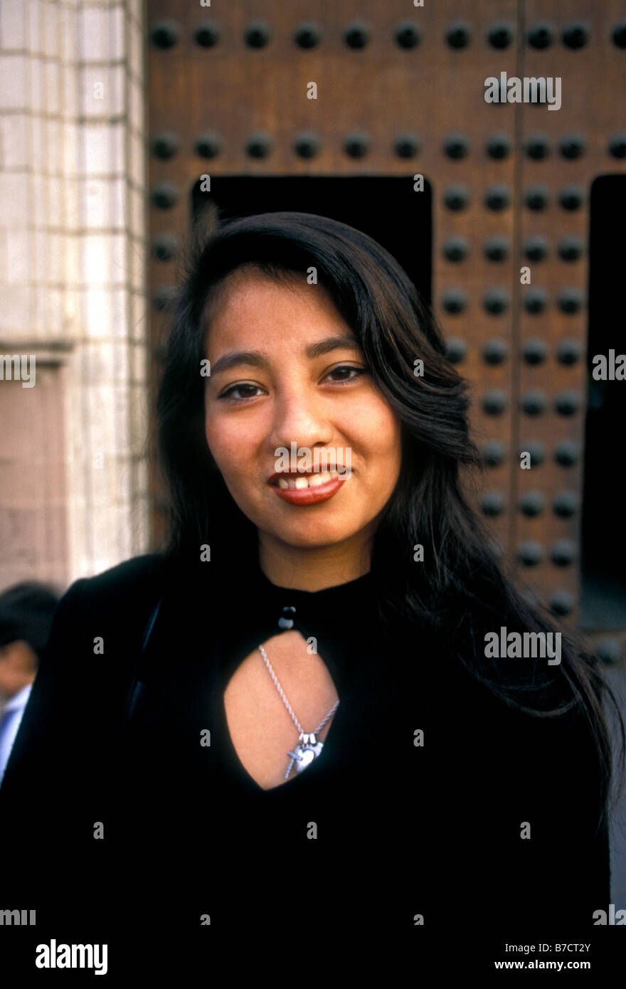 1, one, Peruvian woman, eye contact, front view, portrait, Cathedral ...