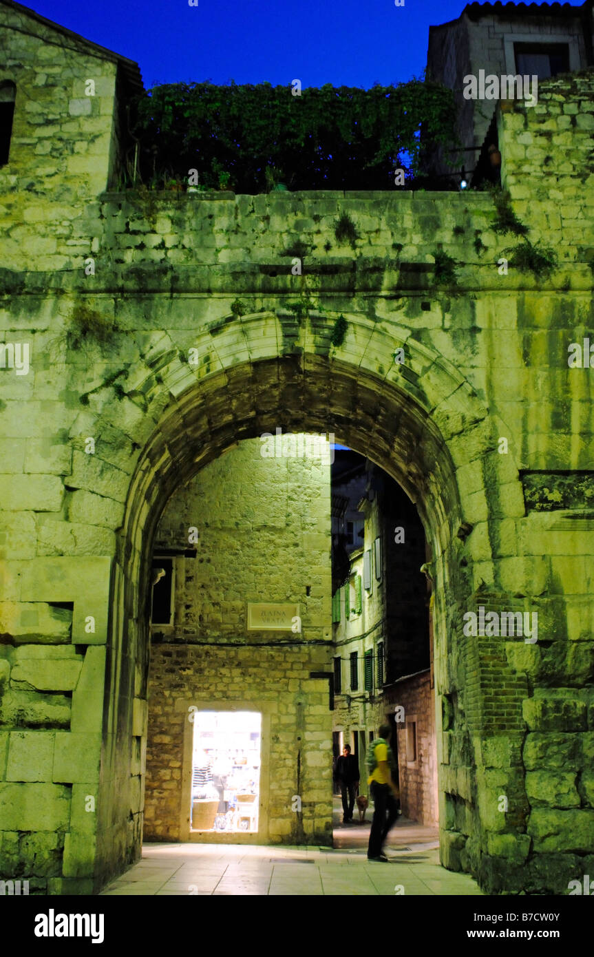 Golden Gate of the Diocletian Palace at night Split Croatia Stock Photo ...