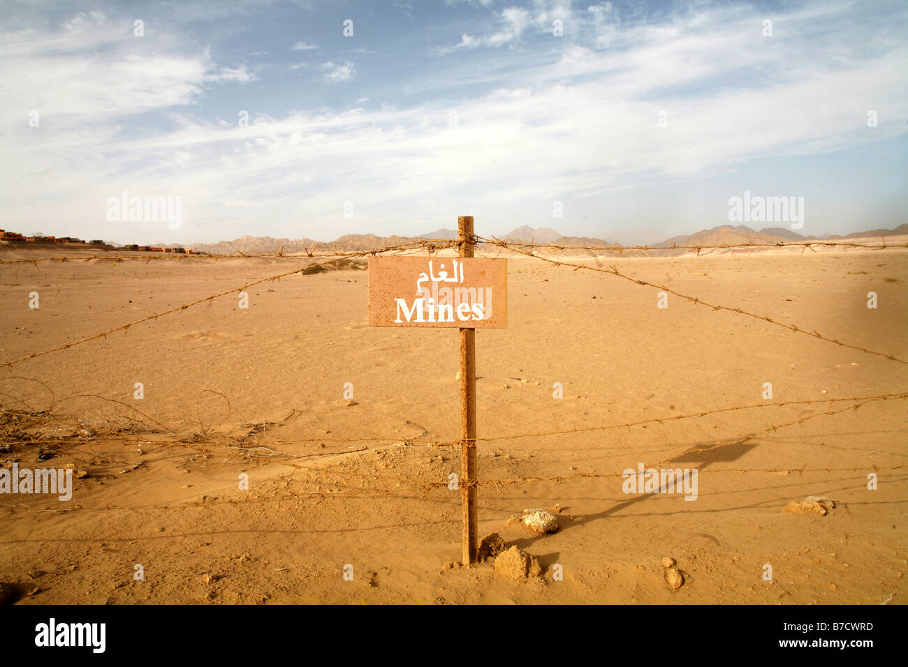 A sign warning of a minefield in Nabq national park near the Egyptian ...
