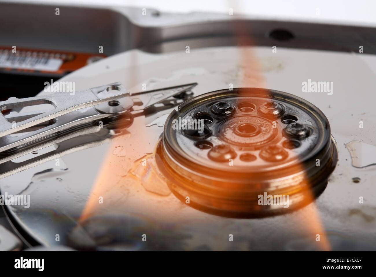 orange flames coming off a burning open computer hard drive Stock Photo ...