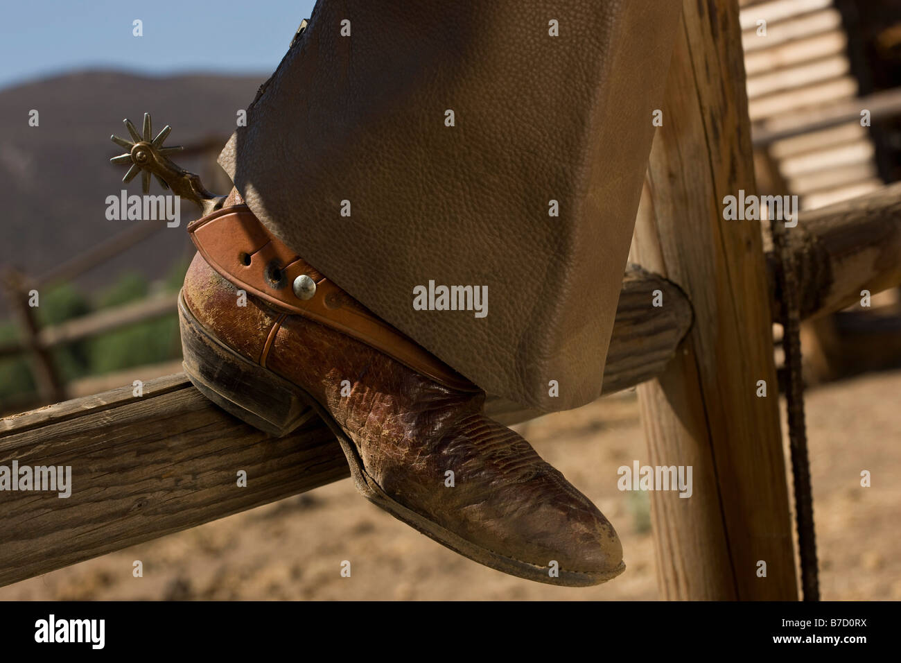Cowboy Boots With Spurs On Fence