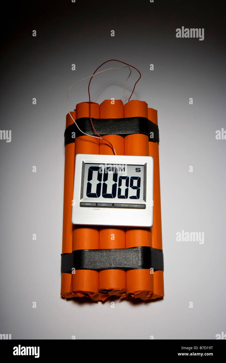 A dynamite time bomb with 9 seconds left on the timer Stock Photo - Alamy