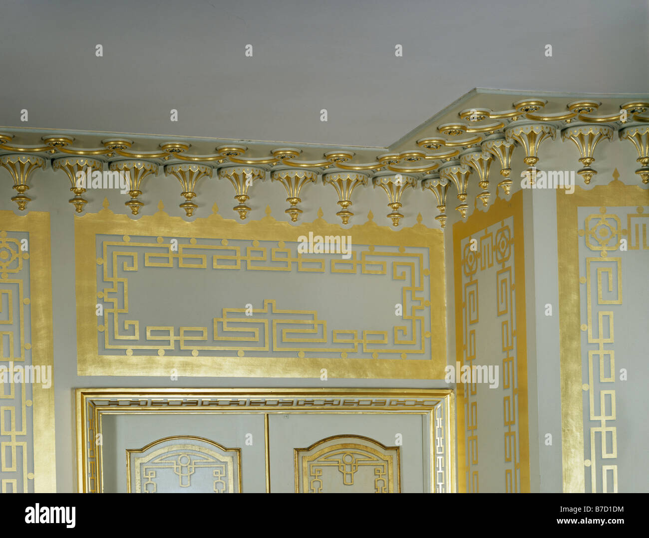 The Royal Pavilion, Brighton. Gilding on walls and cornice of South ...