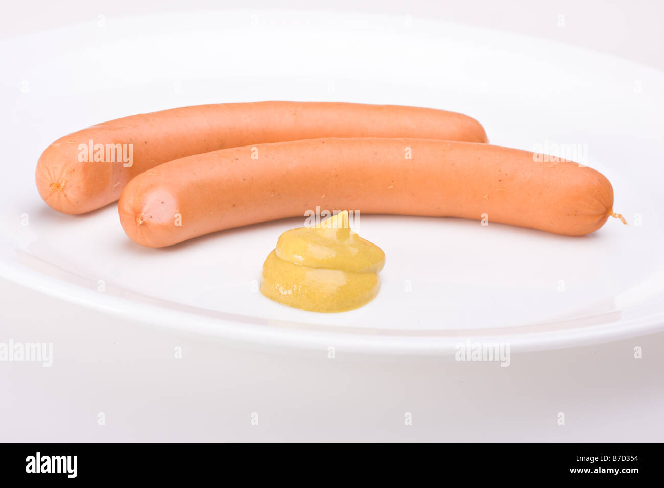 a pair of wieners on a white plate Stock Photo - Alamy