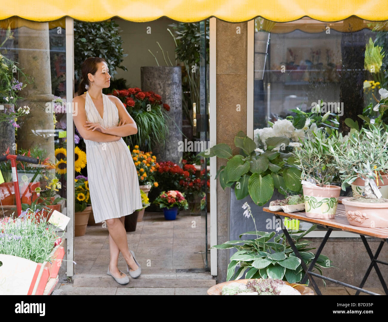 Woman standing in a flower shop Stock Photo - Alamy