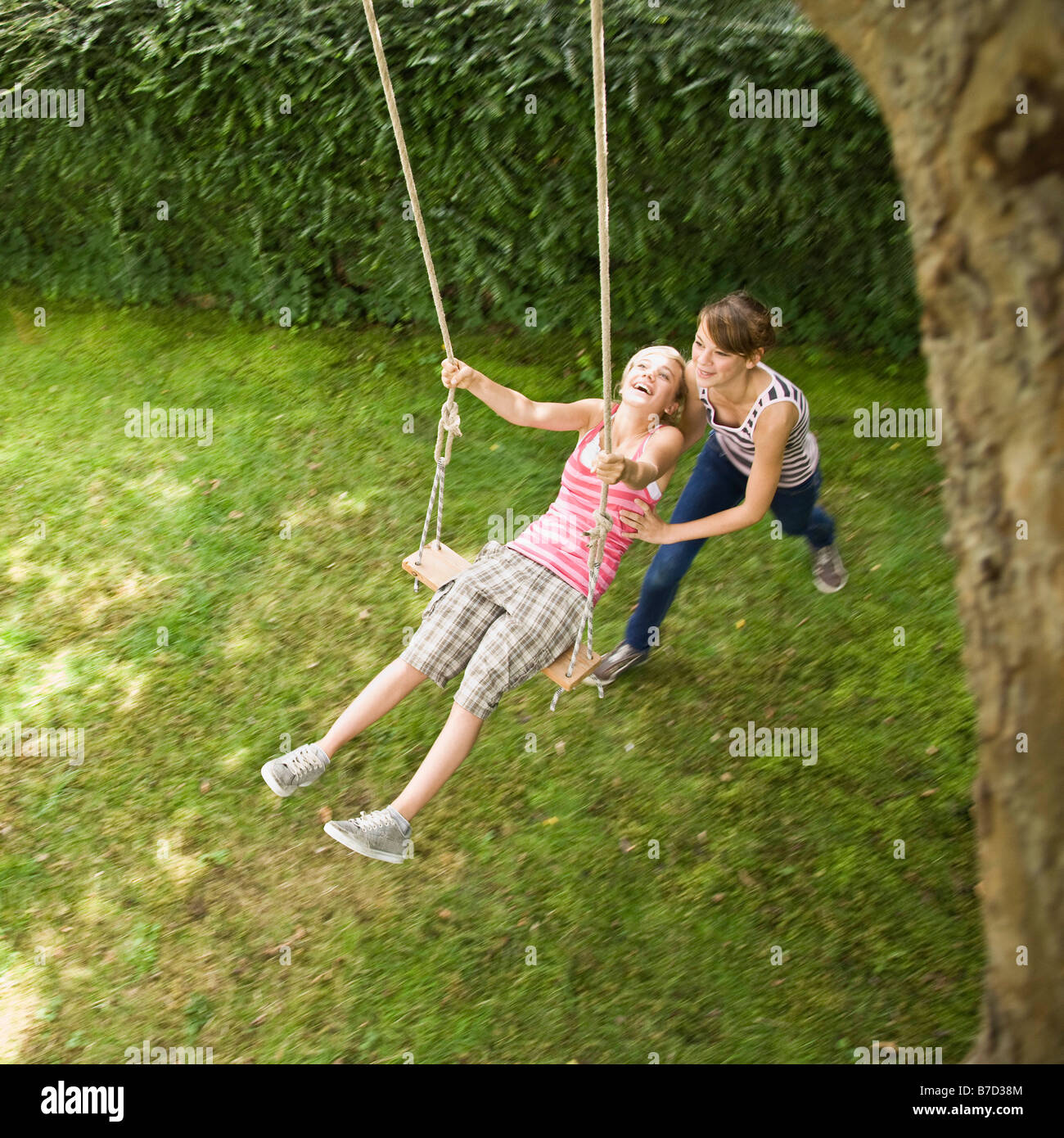 Young girl on a tree swing Stock Photo - Alamy