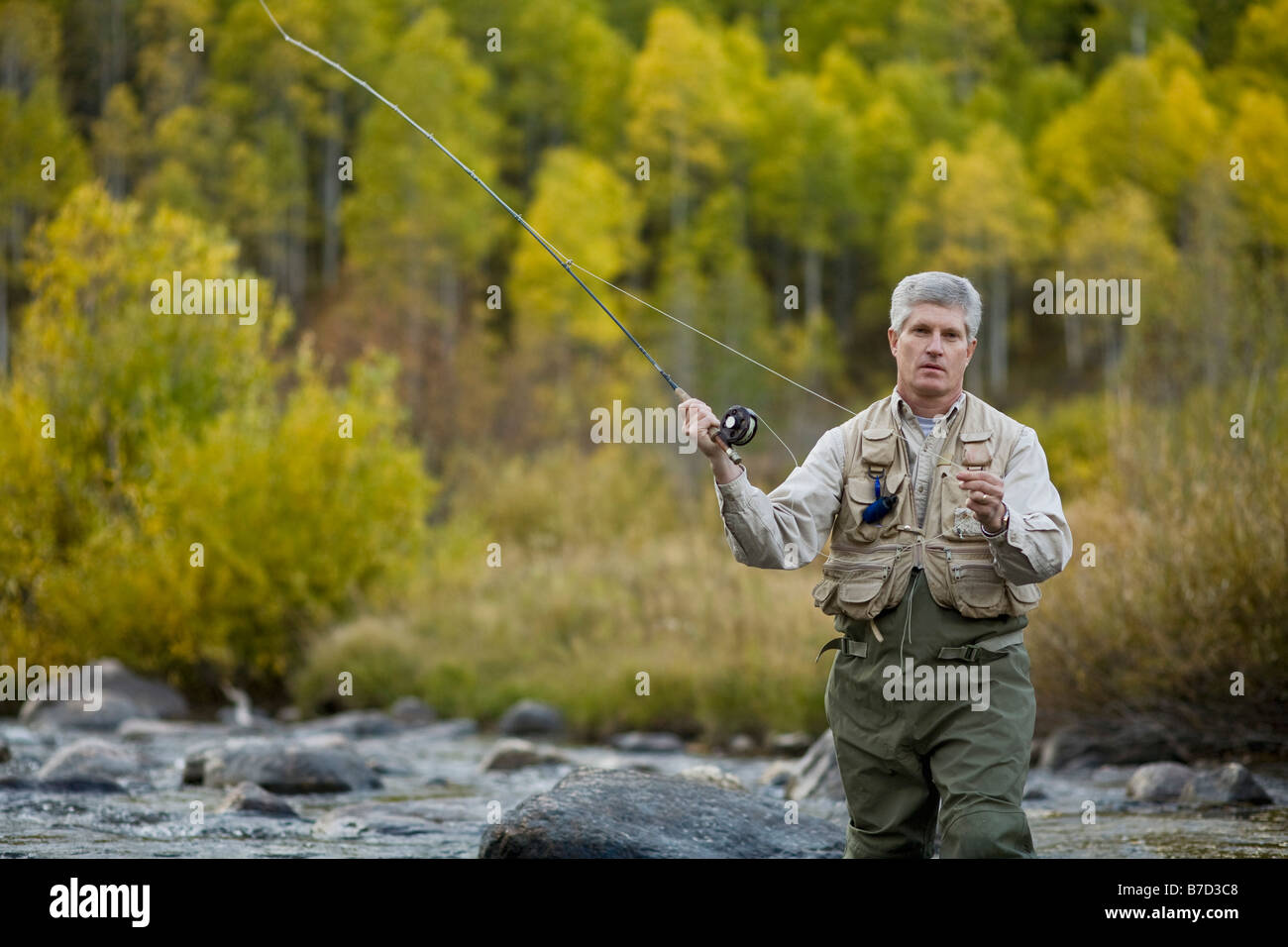 A man fly fishing Stock Photo - Alamy