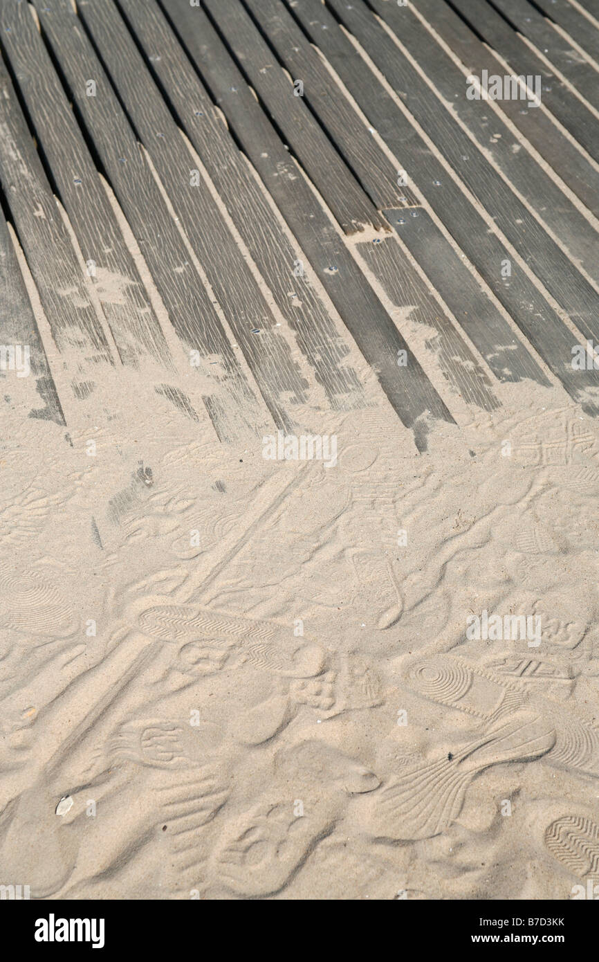 Sand covering wooden decking Stock Photo - Alamy