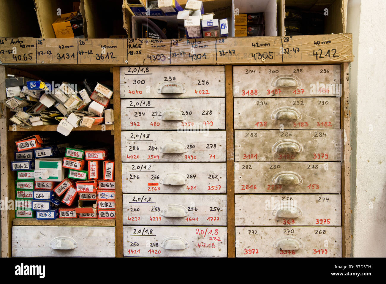 Drawers and shelves in a workshop Stock Photo - Alamy