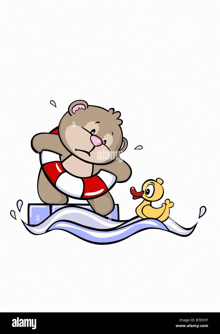 A cartoon bear standing at the edge of a swimming pool frightened Stock ...