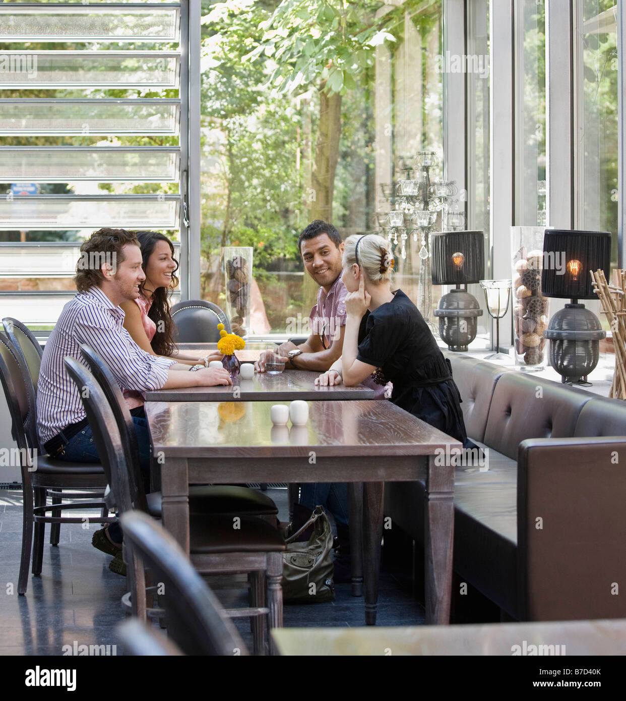 Men and women talking over drinks Stock Photo - Alamy