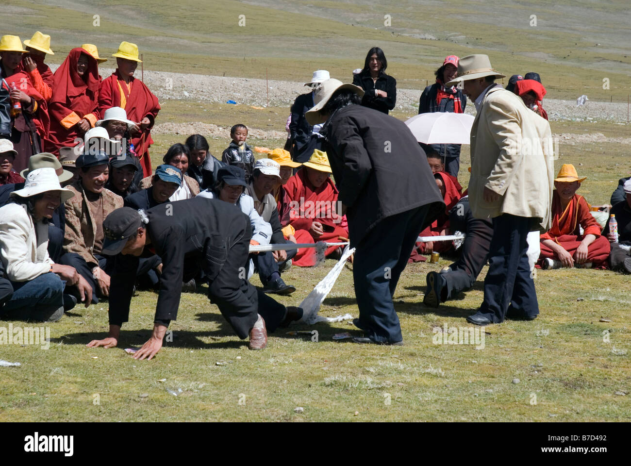 Rope pulling contest at local Tibetan festival Stock Photo - Alamy