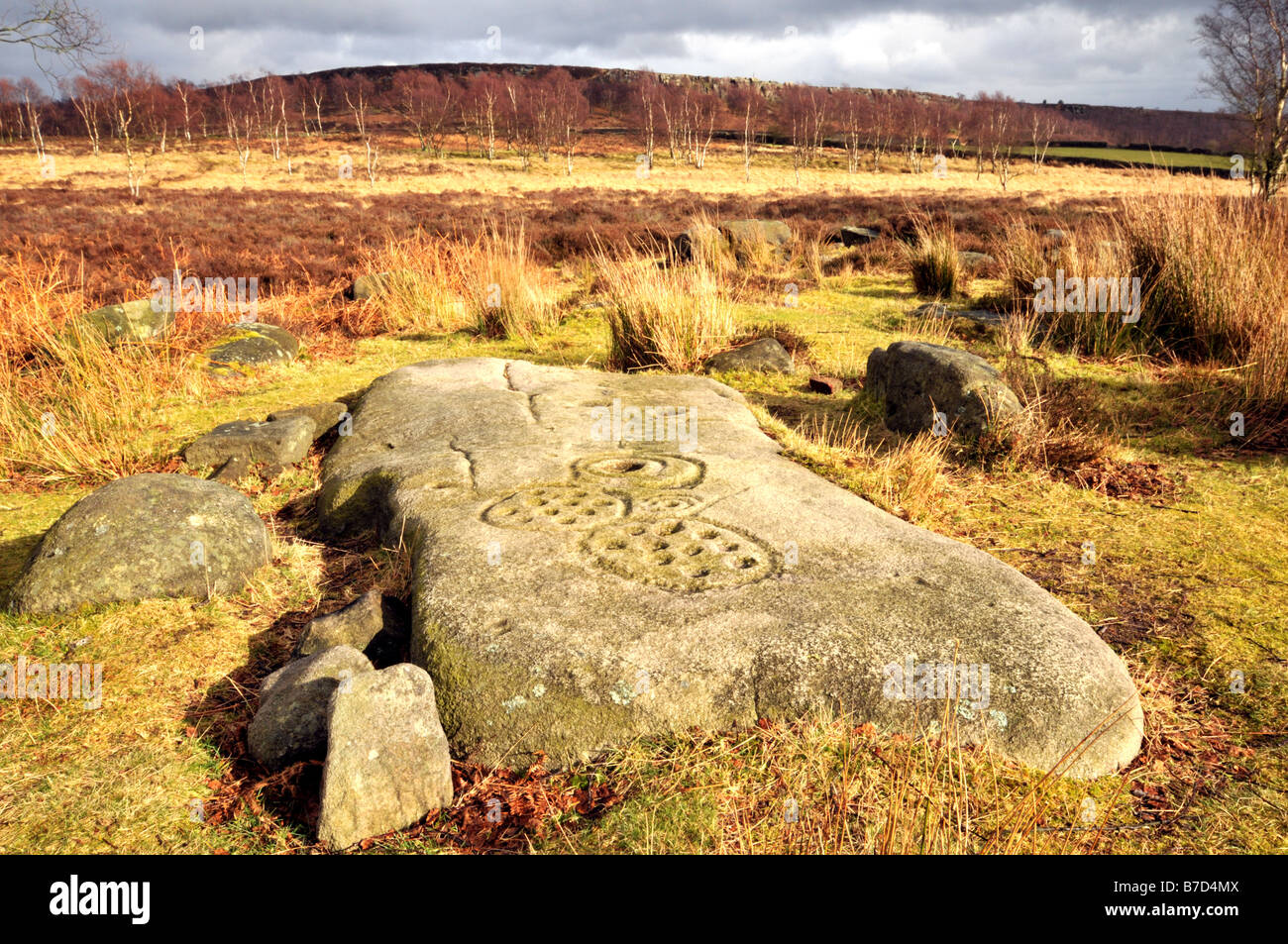 Bronze age carvings "Gardoms Edge" Peak District Derbyshire England UK ...