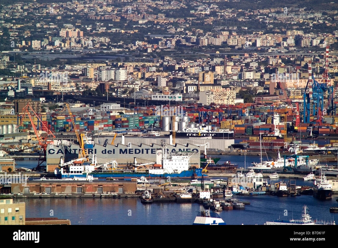 Commercial harbour with shipyard, Naples, Campania, Italy Stock Photo ...