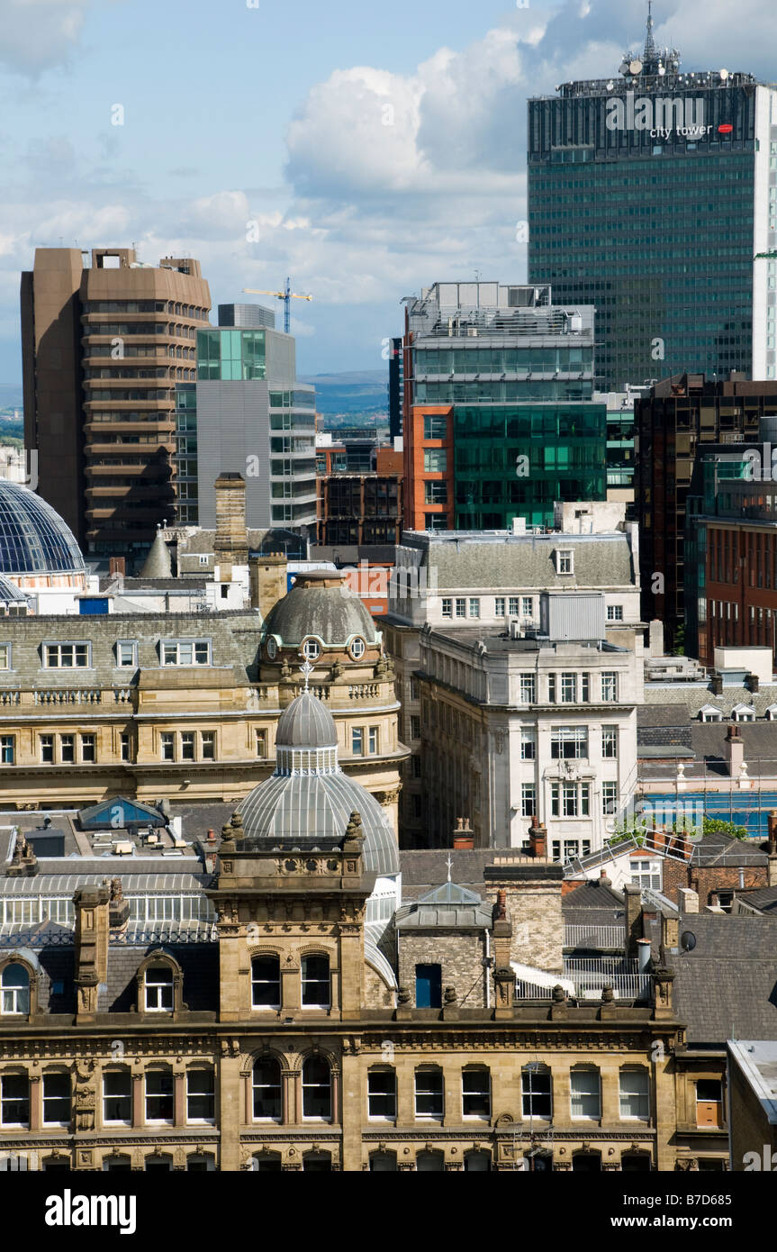 View of the City Tower over city centre rooftops, Manchester, England ...