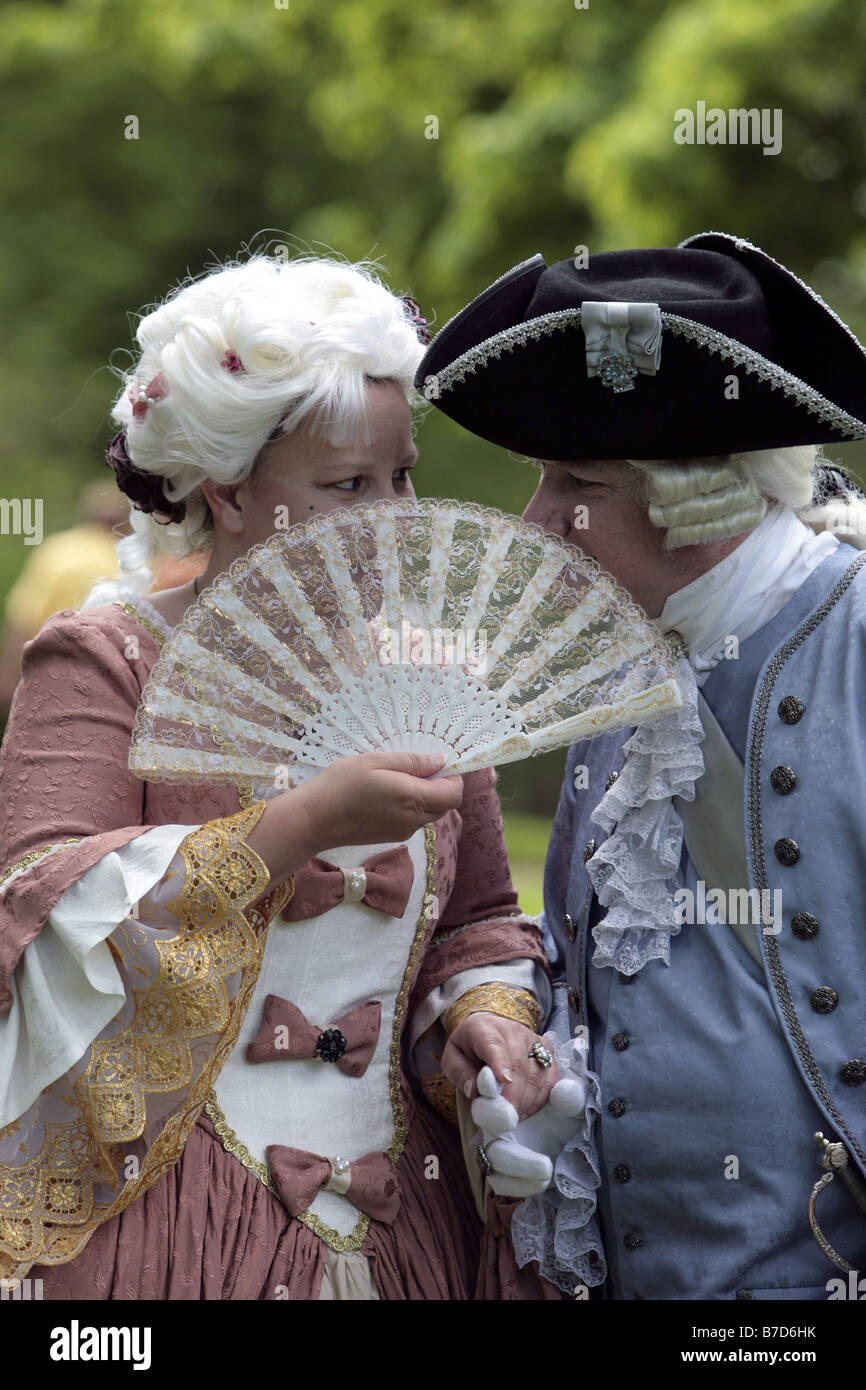 couple in the baroque period, whispering covered behind a fan, Germany ...
