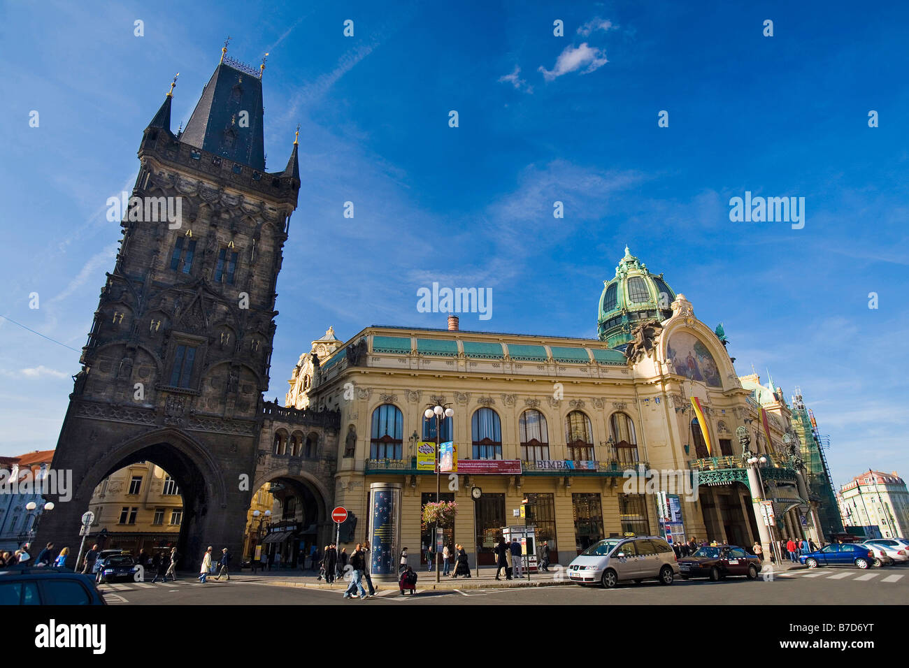 Powder Tower city gate and Obecni Dum town Hall, Prague, Czech Republic ...