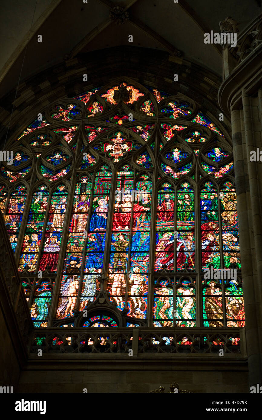 Stained glass window, St. Vitus cathedral, Praga, Prague, Czech ...
